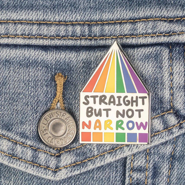 Straight But Not Narrow Enamel Pin – Junque Drawer Studio