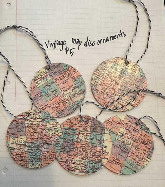 Vintage Map Wood Disc Ornament – Junque Drawer Studio